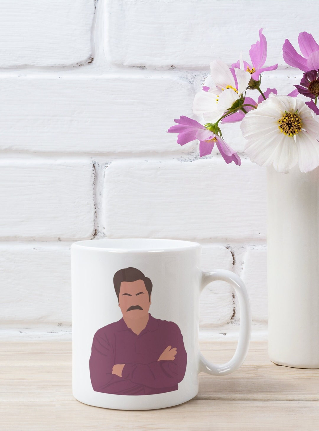 Ron Swanson Cartoon Portrait Parks & Recreation Funny White 11 Oz ...
