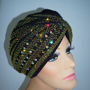 Gold Turban Rhinestones Fashion Headwear, Ready to Wear Pre-tied Turban ...