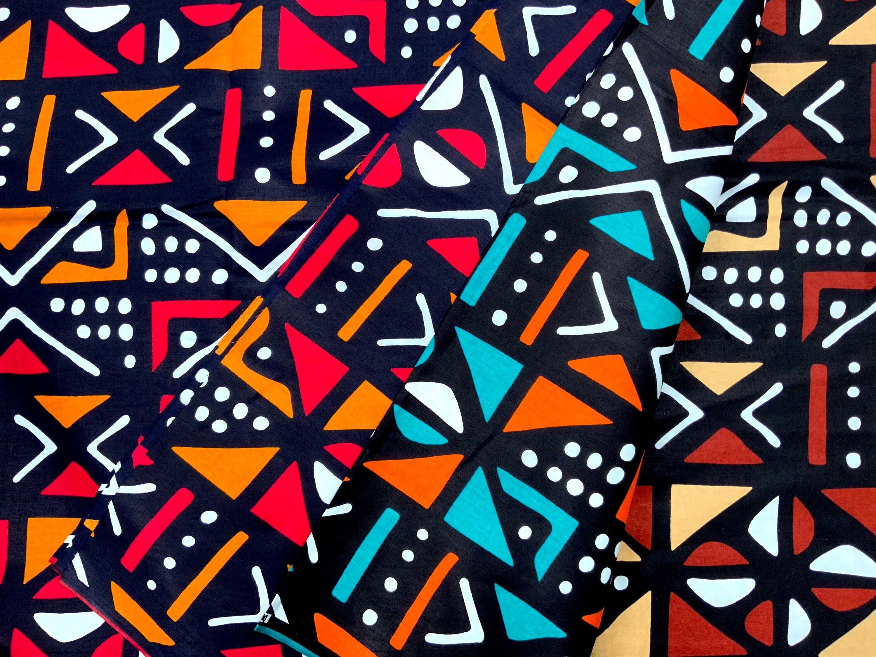 Rustic Mud Cloth Print African Fabric by the Yard Teal Spring | Etsy