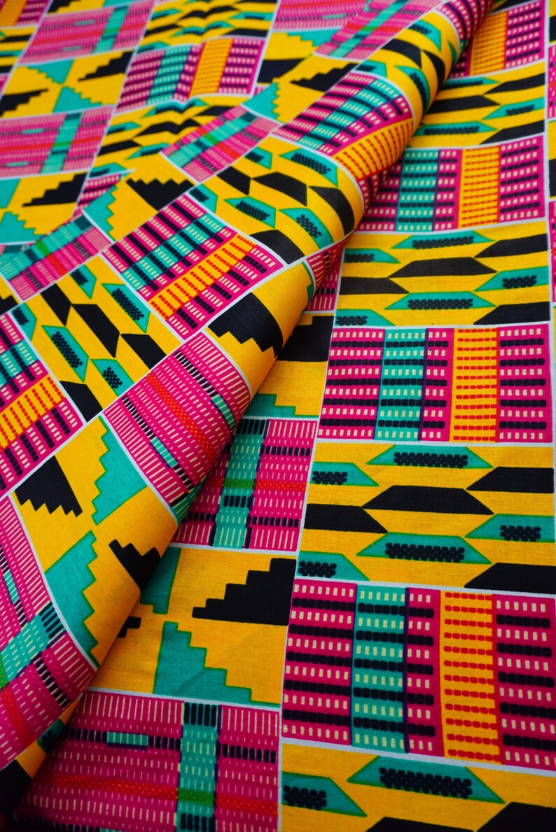 Pink African Kente Print Fabric by the Yard Kente Cloth 100% | Etsy