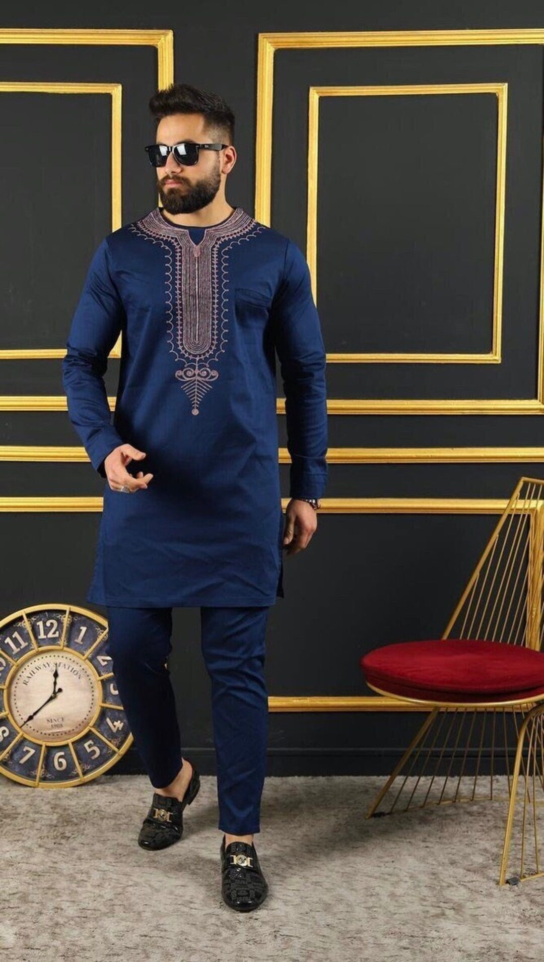 Blue African Men's Clothing, Cotton Shirt Pants, Nigerian Party Wedding ...