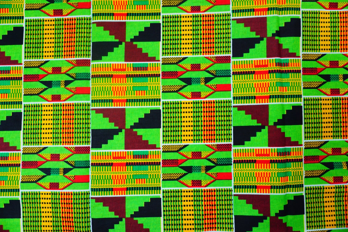 Green Kente African Fabric By The Yard Colorful Ankara Print Etsy
