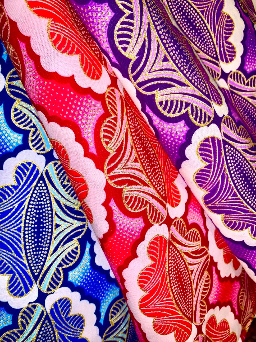 Colorful Cotton Fabric by the Yard, 100% Cotton Metallic Fabric Floral ...