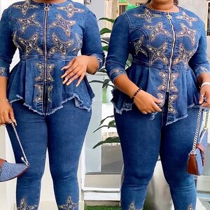 Women's Jeans Set With Rhinestones, Stretch Curvy Weekend Denim Bling ...