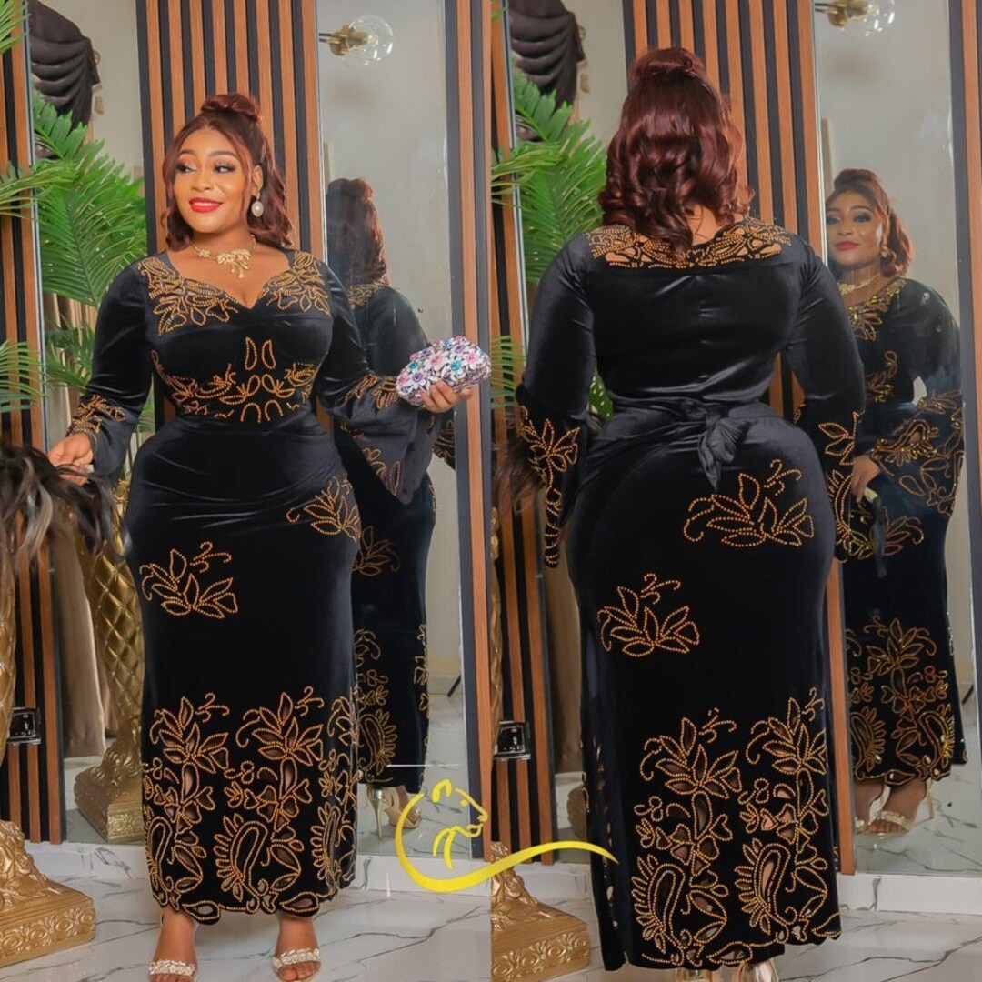 Black Embellished Evening Dress, African Party Women Dress Plus Size ...