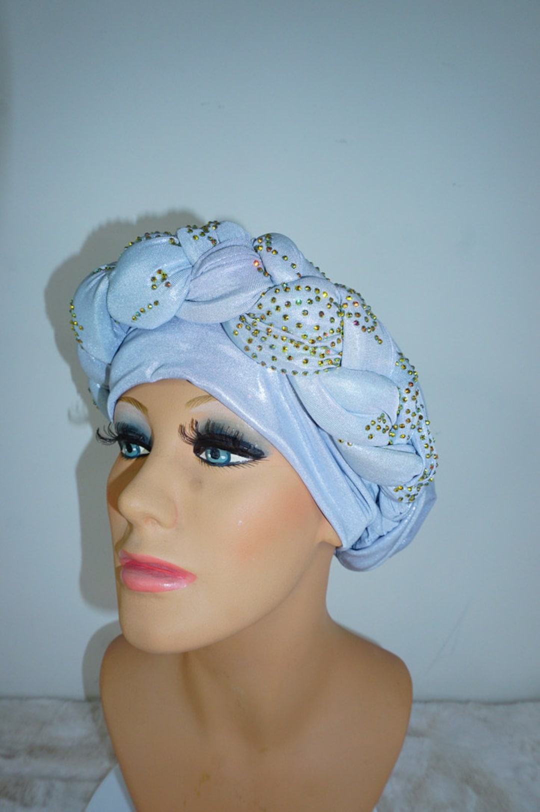Metallic White Fancy Turban, Pre-tied Turban Hat, Fashion Turban With ...