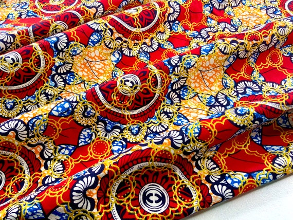 Red African Print Ankara FAT QUARTER African Fabric Gold | Etsy