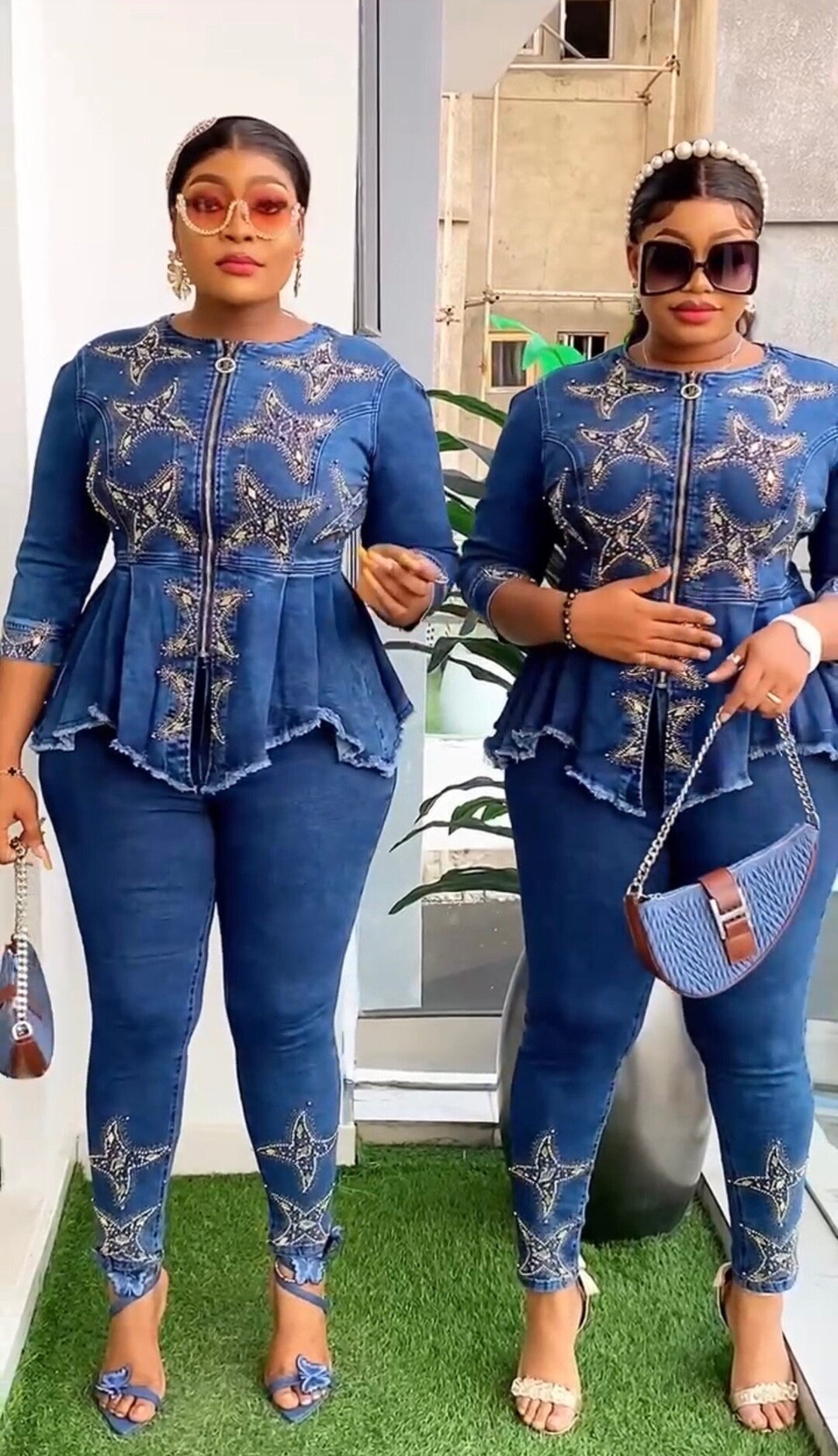 Women's Jeans Set With Rhinestones, Stretch Curvy Weekend Denim Bling ...