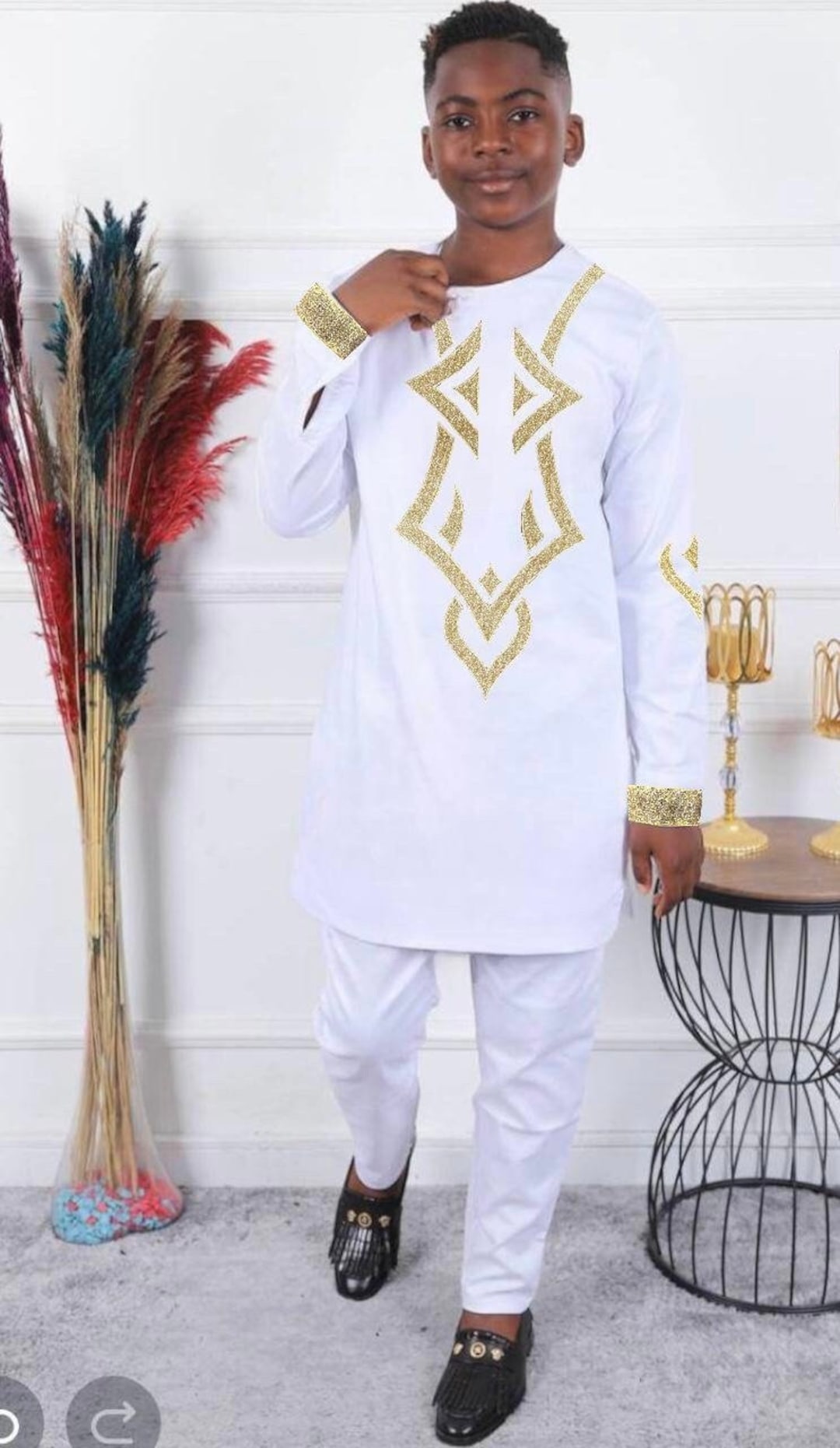 Boys African Outfit, Comfortable Cotton Embroidered Dashiki Shirt Pants ...