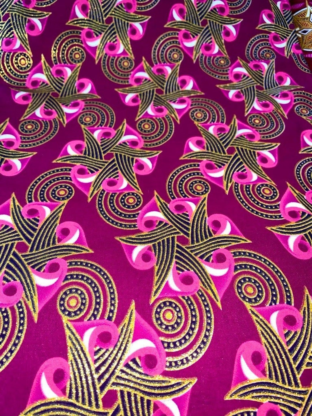 Metallic Magenta Pink Fabric by the Yard, Tropical Floral Cotton Ankara ...