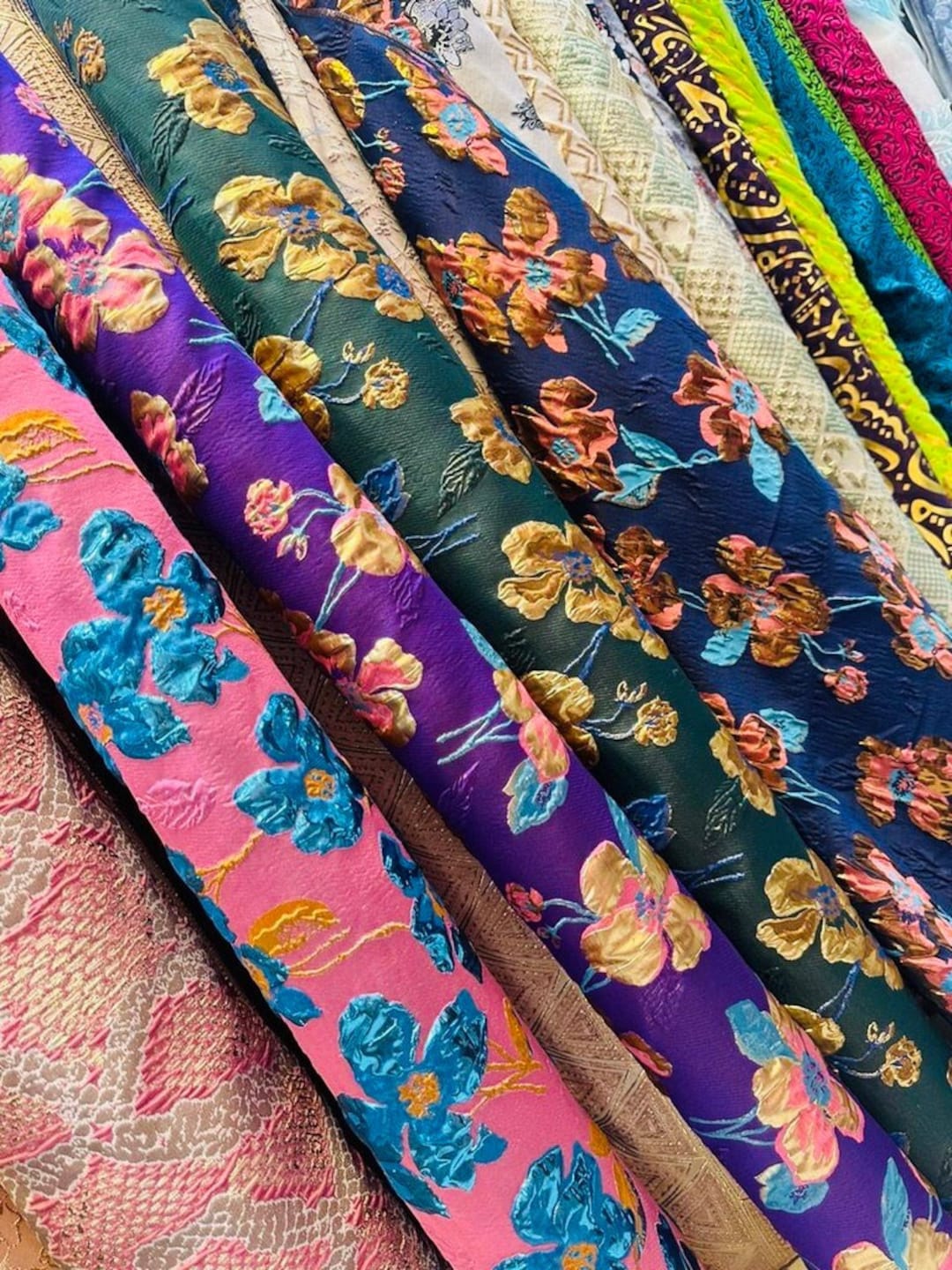 Metallic Brocade Fabric by the Yard Embossed Damask Gold - Etsy