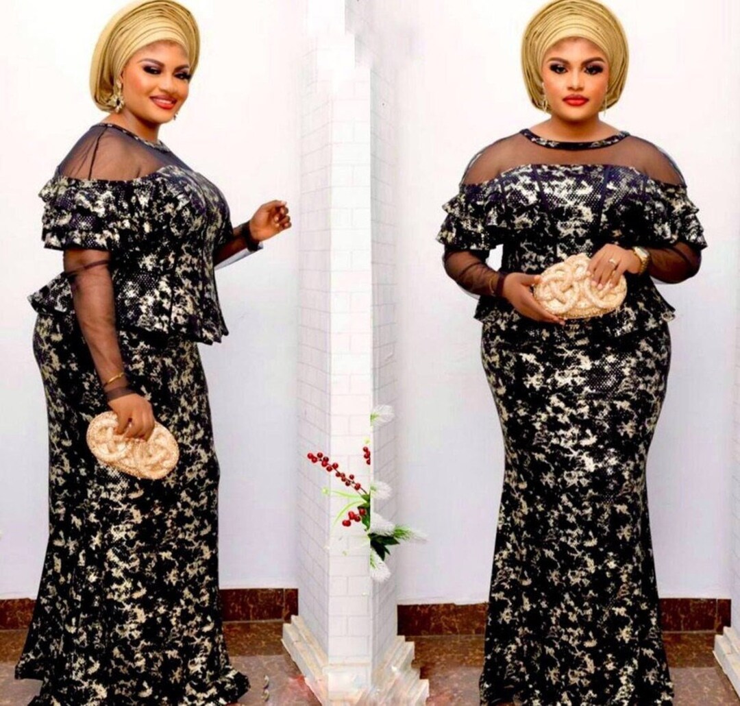 Black Sequin Peplum Dress, African Party Mermaid Dress, Bridal Wedding ...