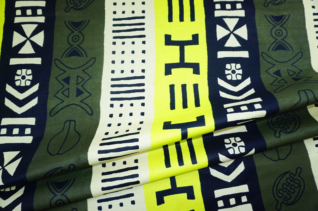 Green Mud Cloth Print Fabric by the Yard, Geometric Symbols, Boho Home ...