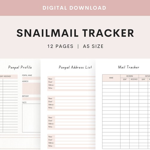 A5 Printable Snailmail Tracker Penpal Address List Mail - Etsy