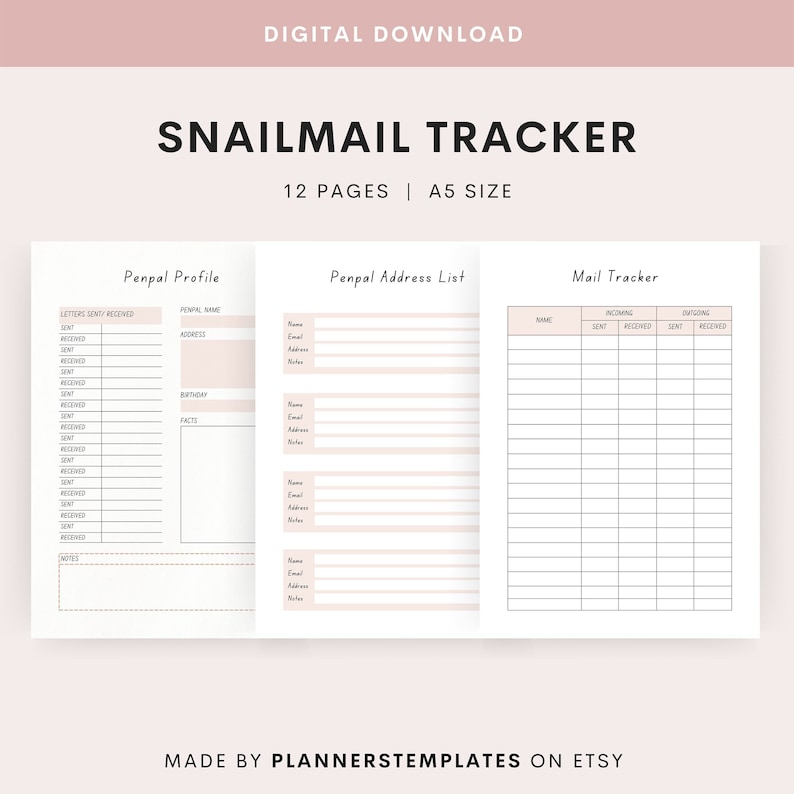 A5 Snailmail Tracker, Printable Penpal Tracker, Mail Tracker, Snailmail ...