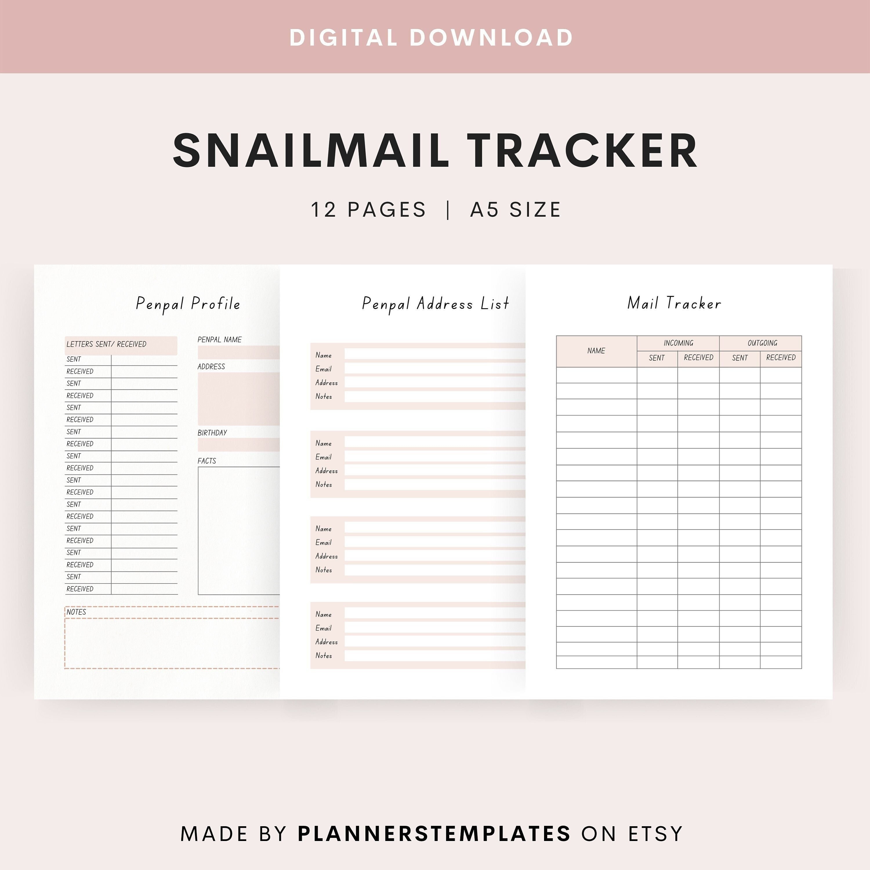 A5 Snailmail Tracker, Printable Penpal Tracker, Mail Tracker, Snailmail ...