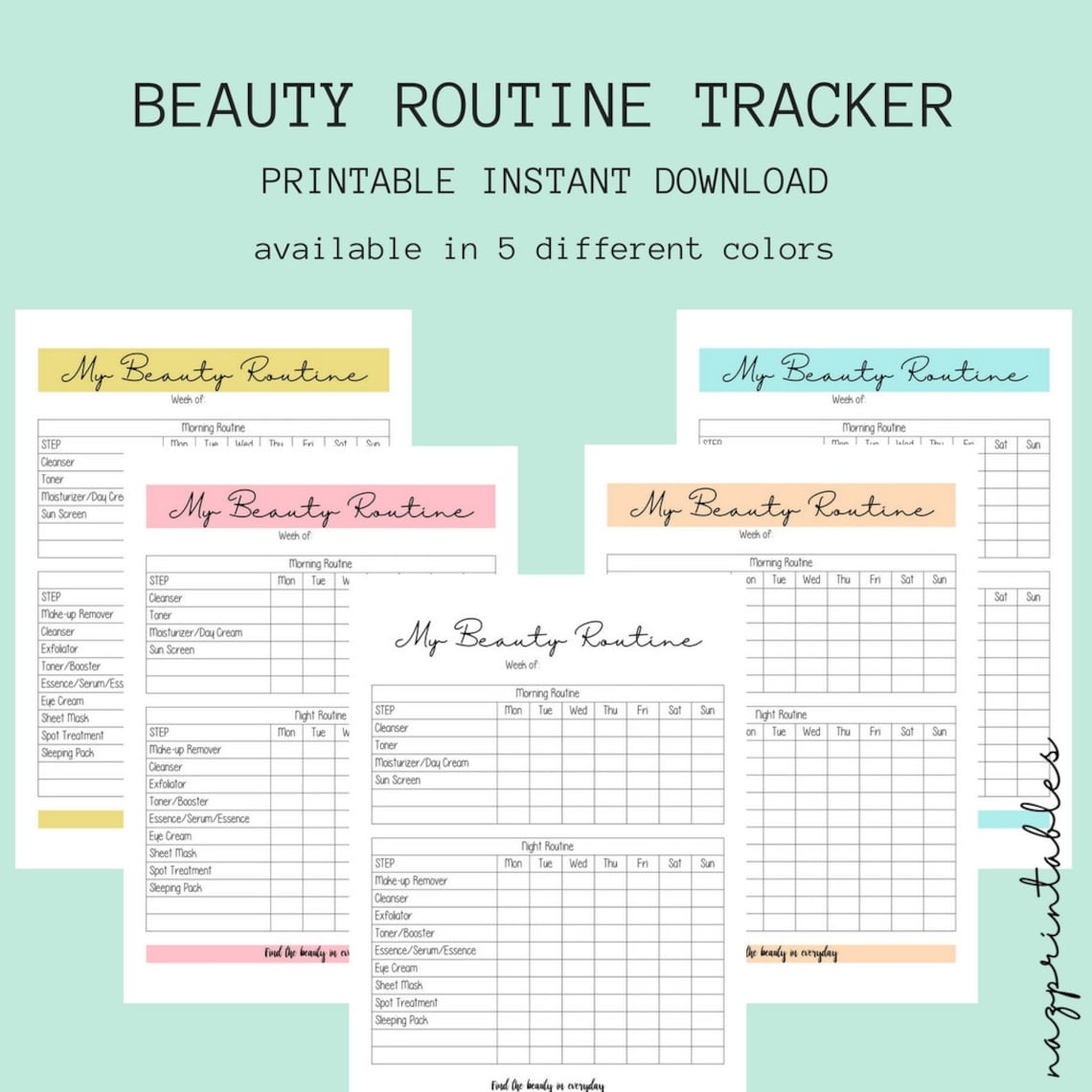 Printable Beauty Routine/ Beauty Tracker/ Skincare Tracker/ Skincare ...