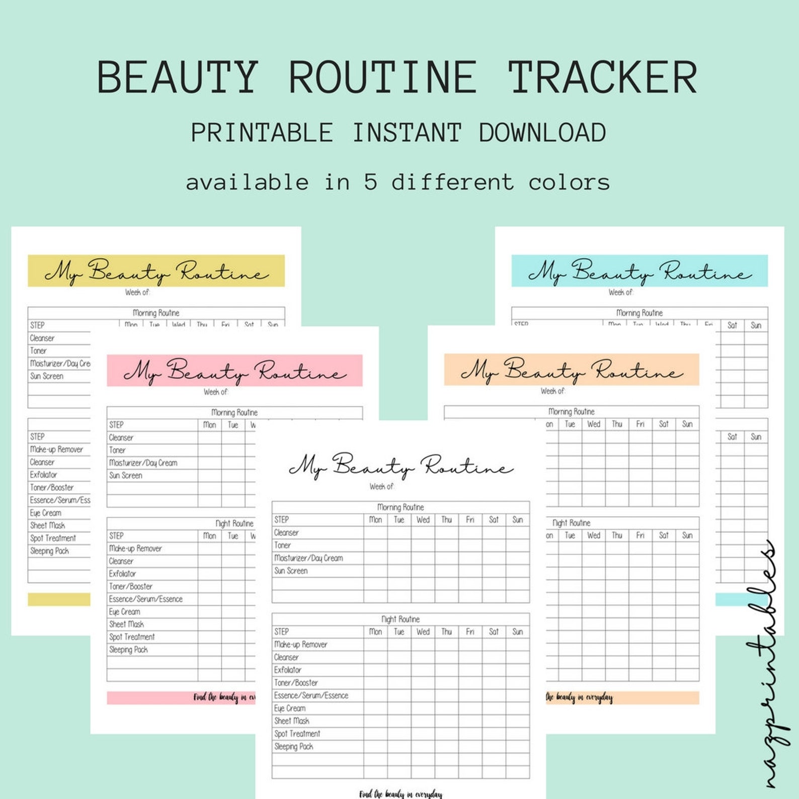 Printable Beauty Routine/ Beauty Tracker/ Skincare Tracker/ Skincare ...