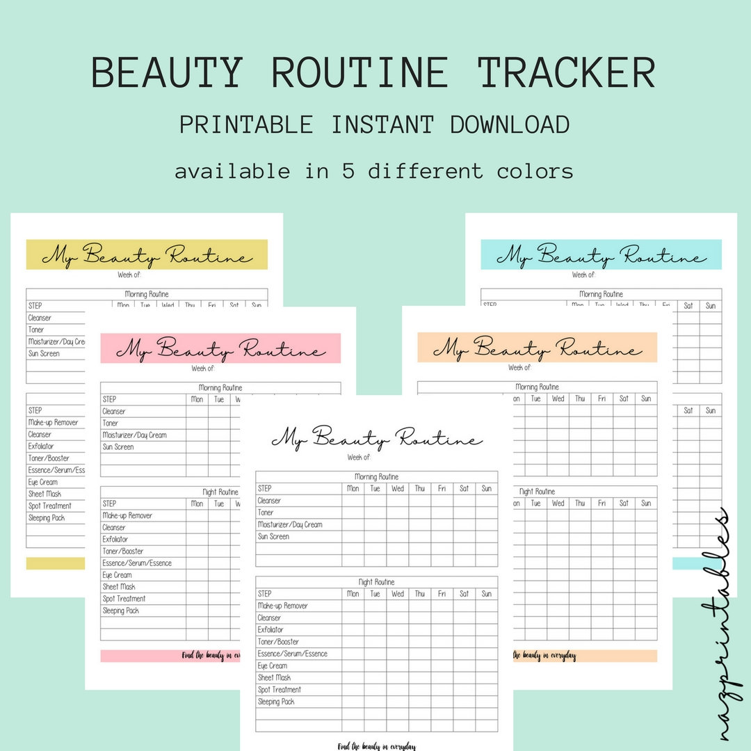 Printable Beauty Routine/ Beauty Tracker/ Skincare Tracker/ Skincare ...