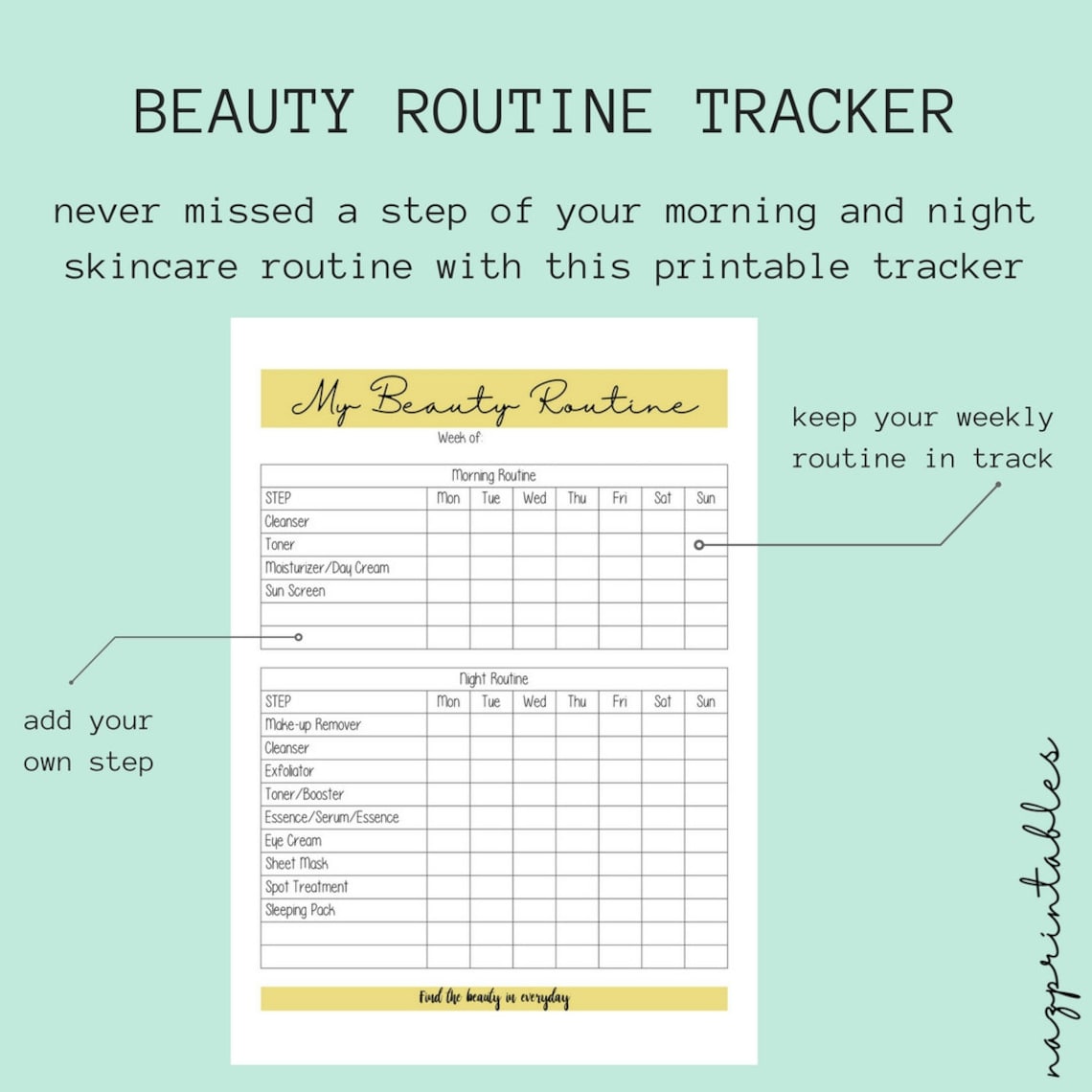 Printable Beauty Routine/ Beauty Tracker/ Skincare Tracker/ Skincare ...