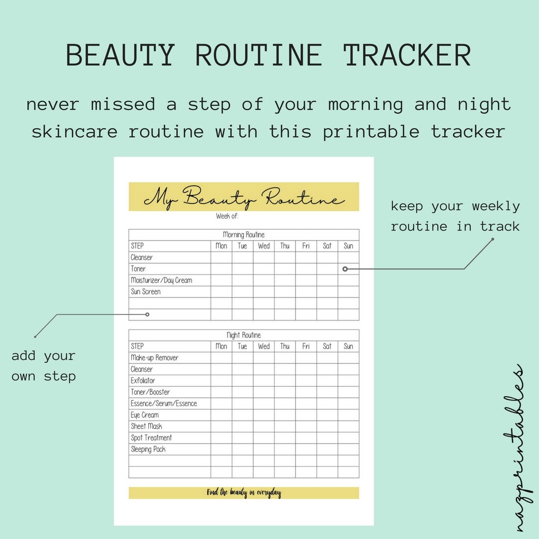 Printable Beauty Routine/ Beauty Tracker/ Skincare Tracker/ Skincare ...