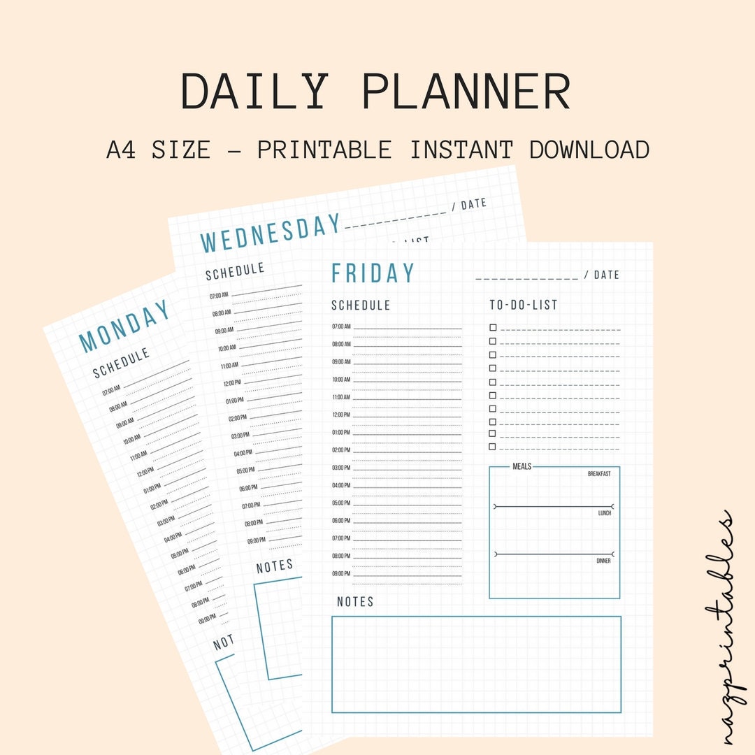 A4 SIZE-DAILY PLANNER, Printable Planner Pages - Etsy