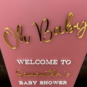 Baby Shower Welcome Sign - Frosted Pink Base With 3D Mirror and Shiny ...
