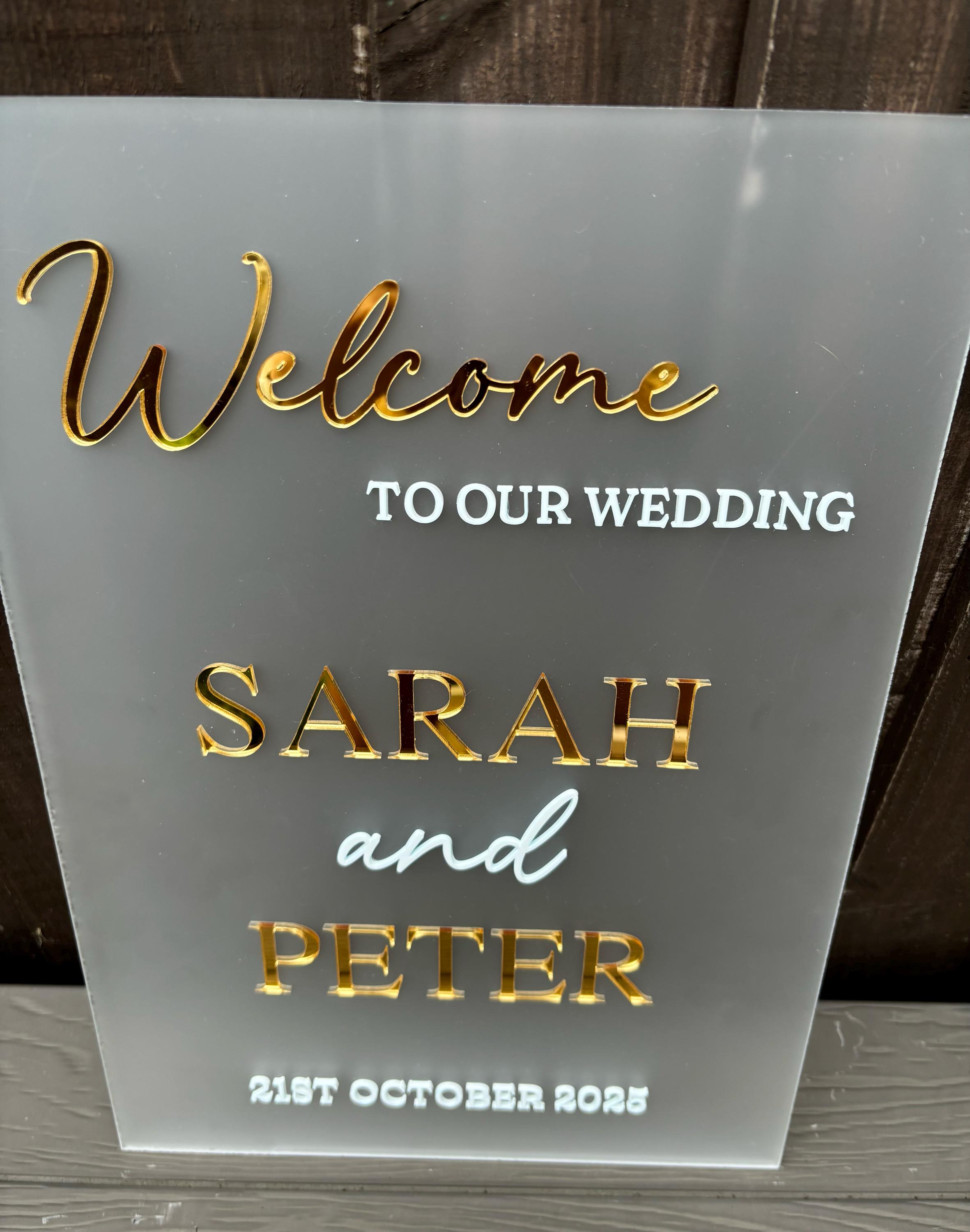 Wedding Welcome Sign - Acrylic Base With 3D Mirror and Shiny Acrylic ...