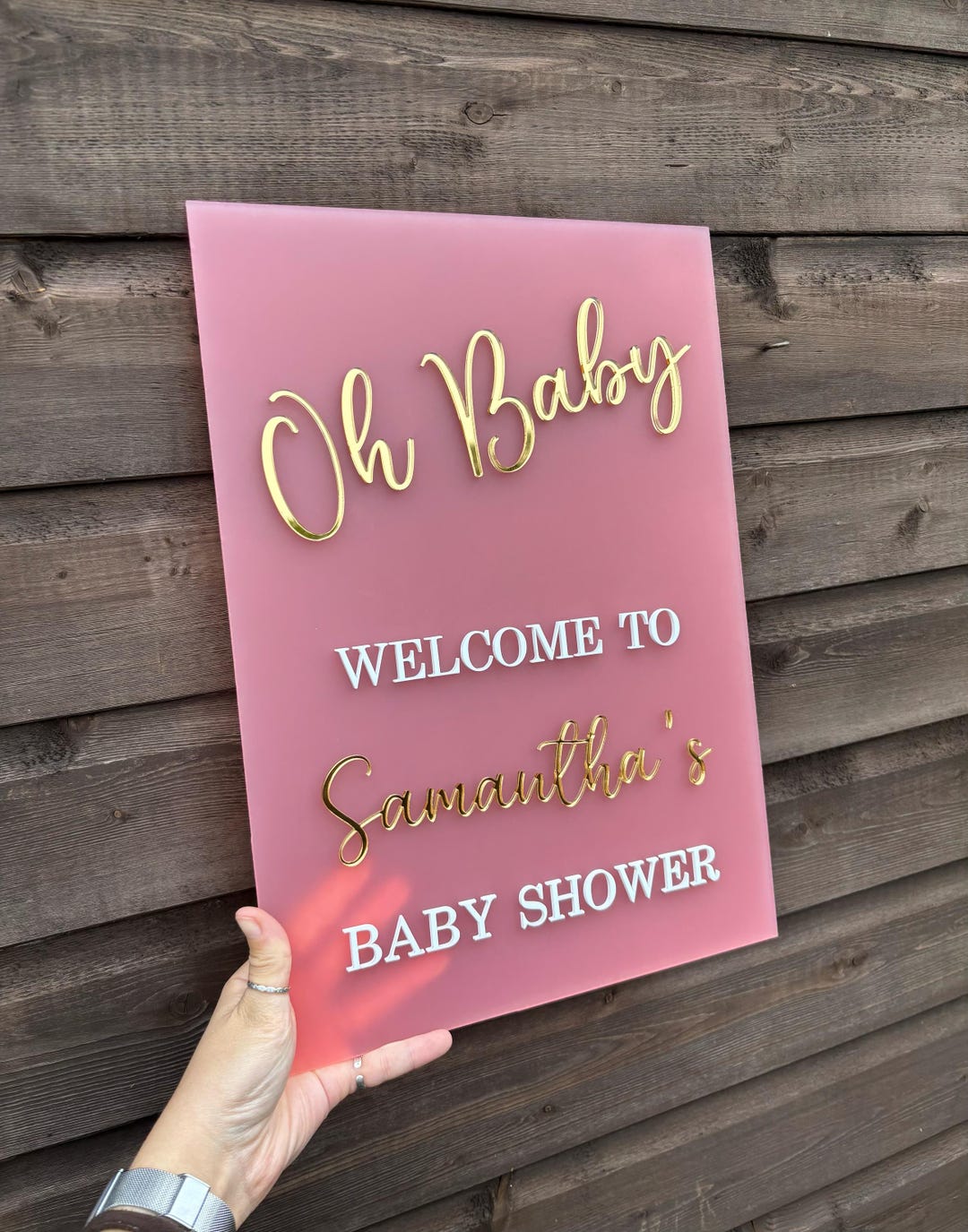 Baby Shower Welcome Sign - Frosted Pink Base With 3D Mirror and Shiny ...