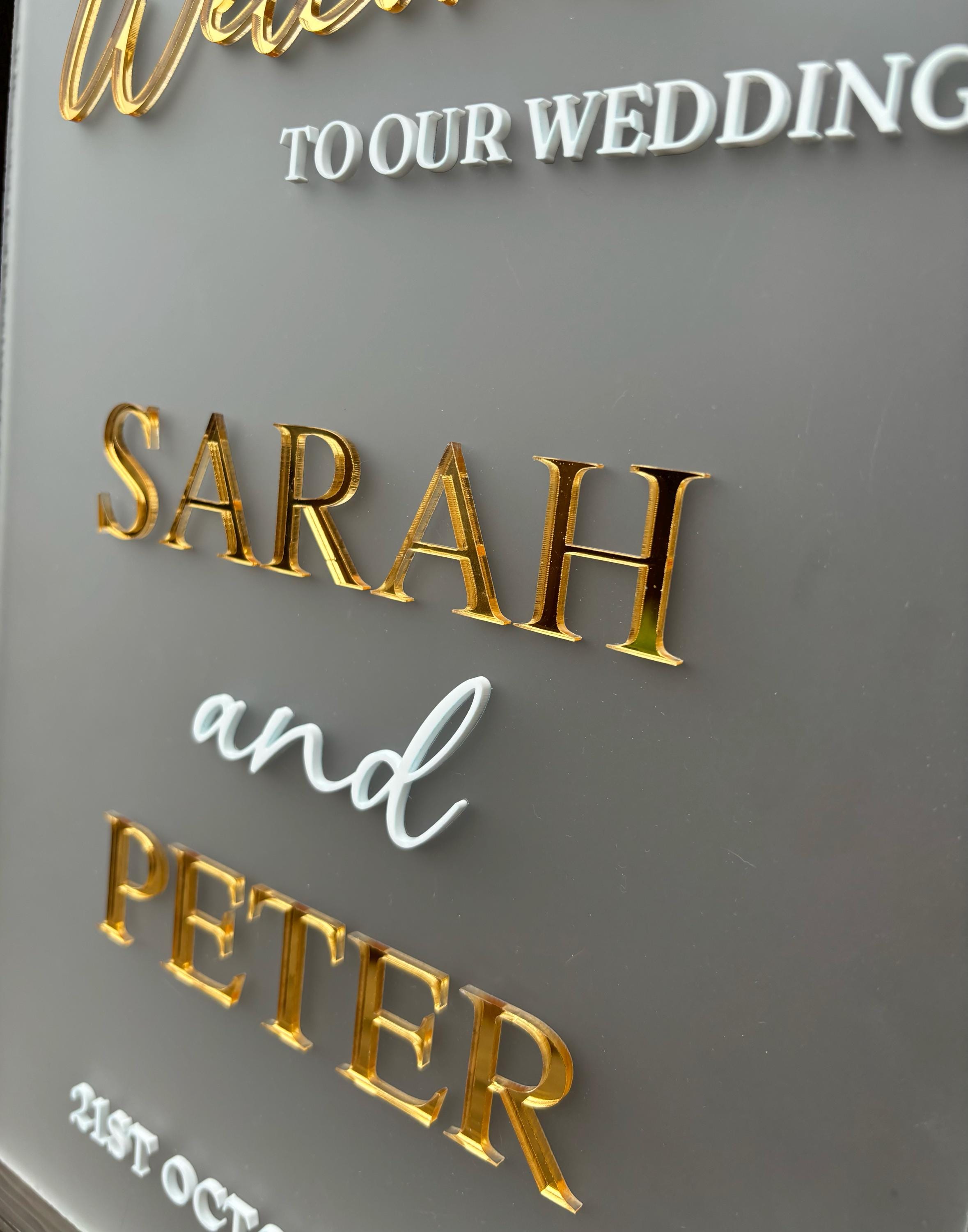 Wedding Welcome Sign - Acrylic Base With 3D Mirror and Shiny Acrylic ...