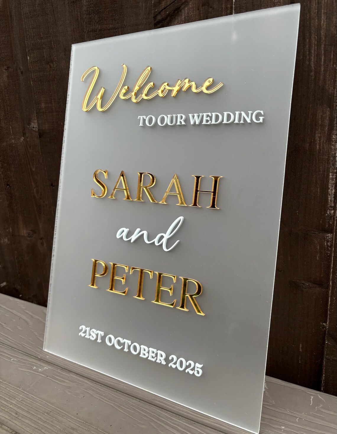 Wedding Welcome Sign - Acrylic Base With 3D Mirror and Shiny Acrylic ...