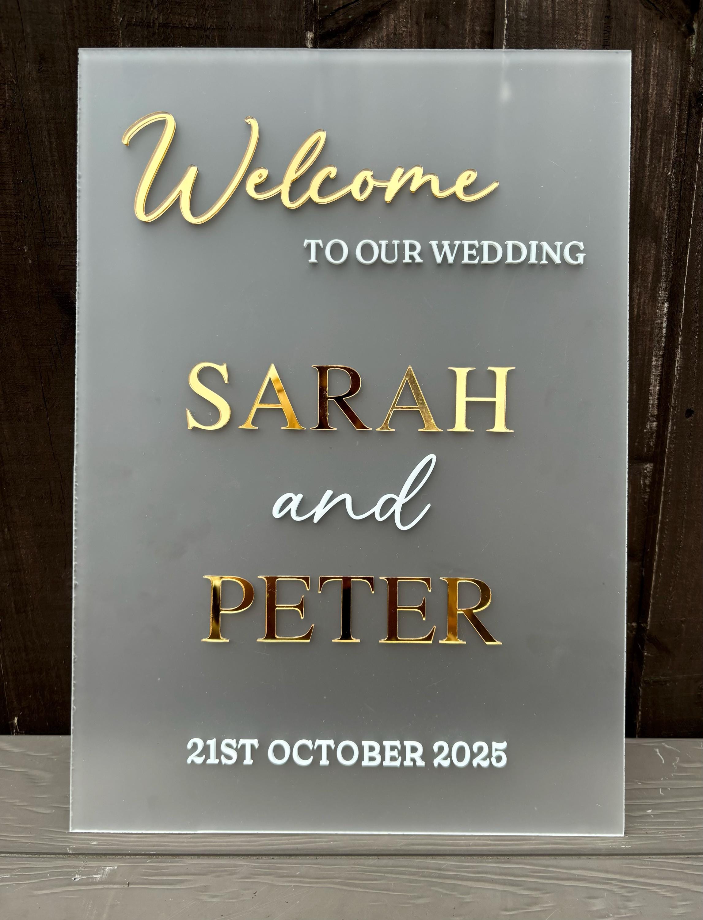 Wedding Welcome Sign - Acrylic Base With 3D Mirror and Shiny Acrylic ...
