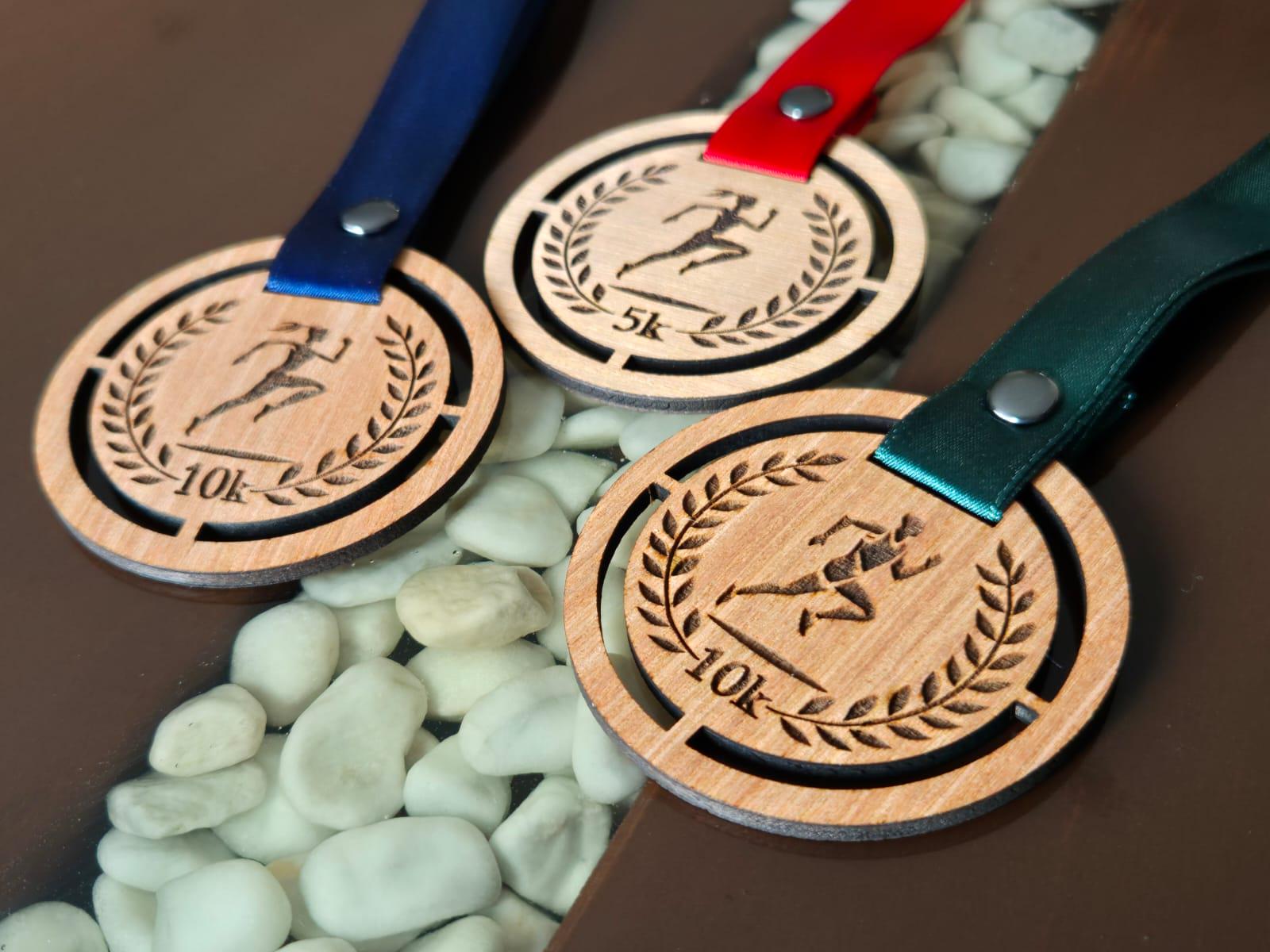 Running Event Wooden Celebratory Medal - 5K /10K - Coloured Ribbon ...
