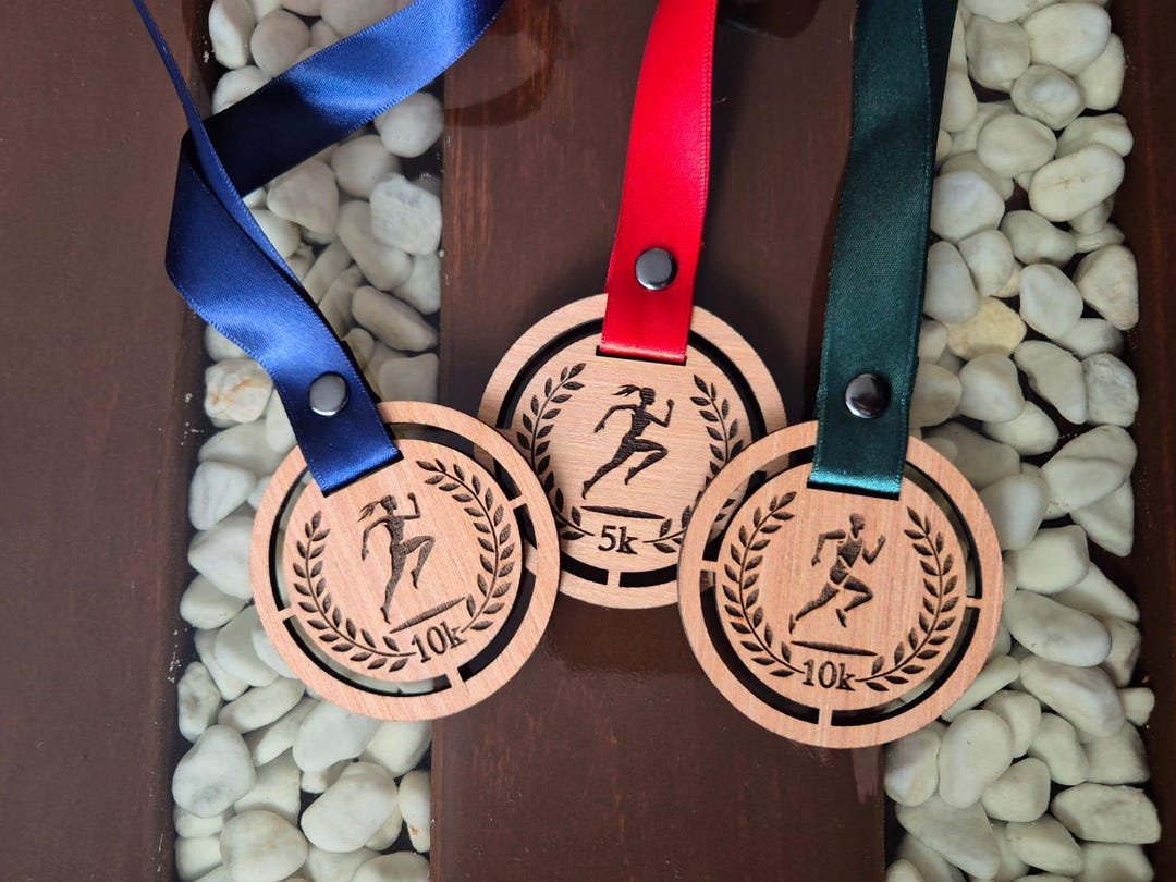 Running Event Wooden Celebratory Medal - 5K /10K - Coloured Ribbon ...