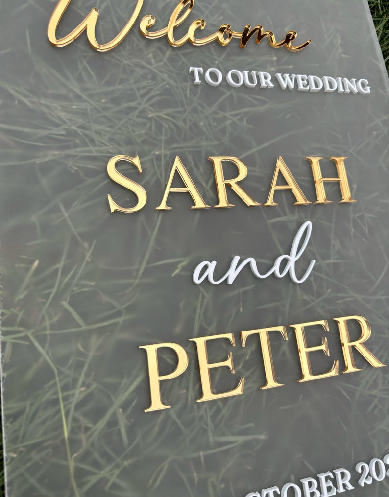Wedding Welcome Sign - Acrylic Base With 3D Mirror and Shiny Acrylic ...