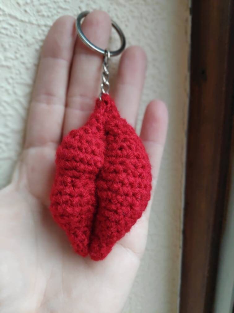 Crochet Lips Keychain, Red Hot Lips Charm, Bag Accessory, Valentine's ...