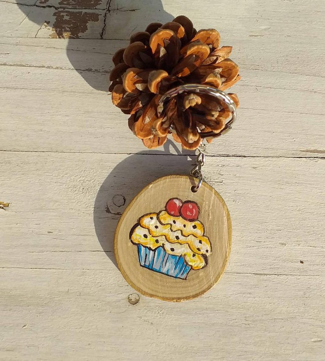 Hand Painted Wooden Keychain, Christmas Gift, School Backpack Pendant ...