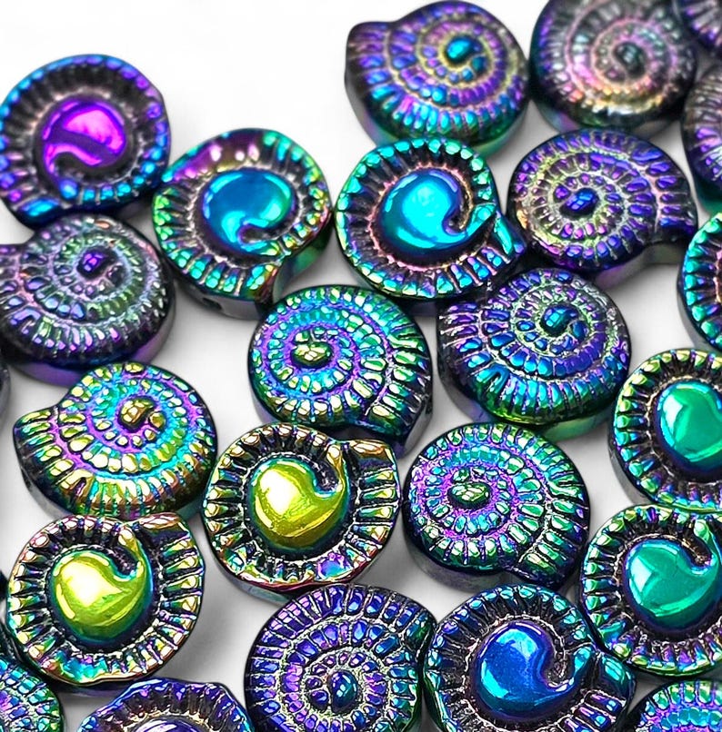 Iridescent Purple Glass Spiral Shell Beads - Mardi Gras Festive ...
