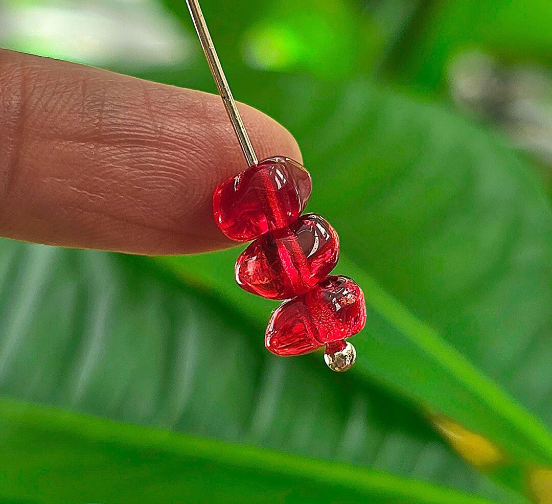 Red Czech Glass Nugget Beads, 5x7 Siam Glass Chips, Christmas ...
