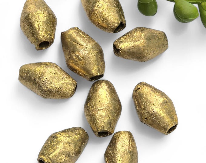 Large African Brass Bicone Beads, Rare Artisan Made Camaroon Beads, 18 ...