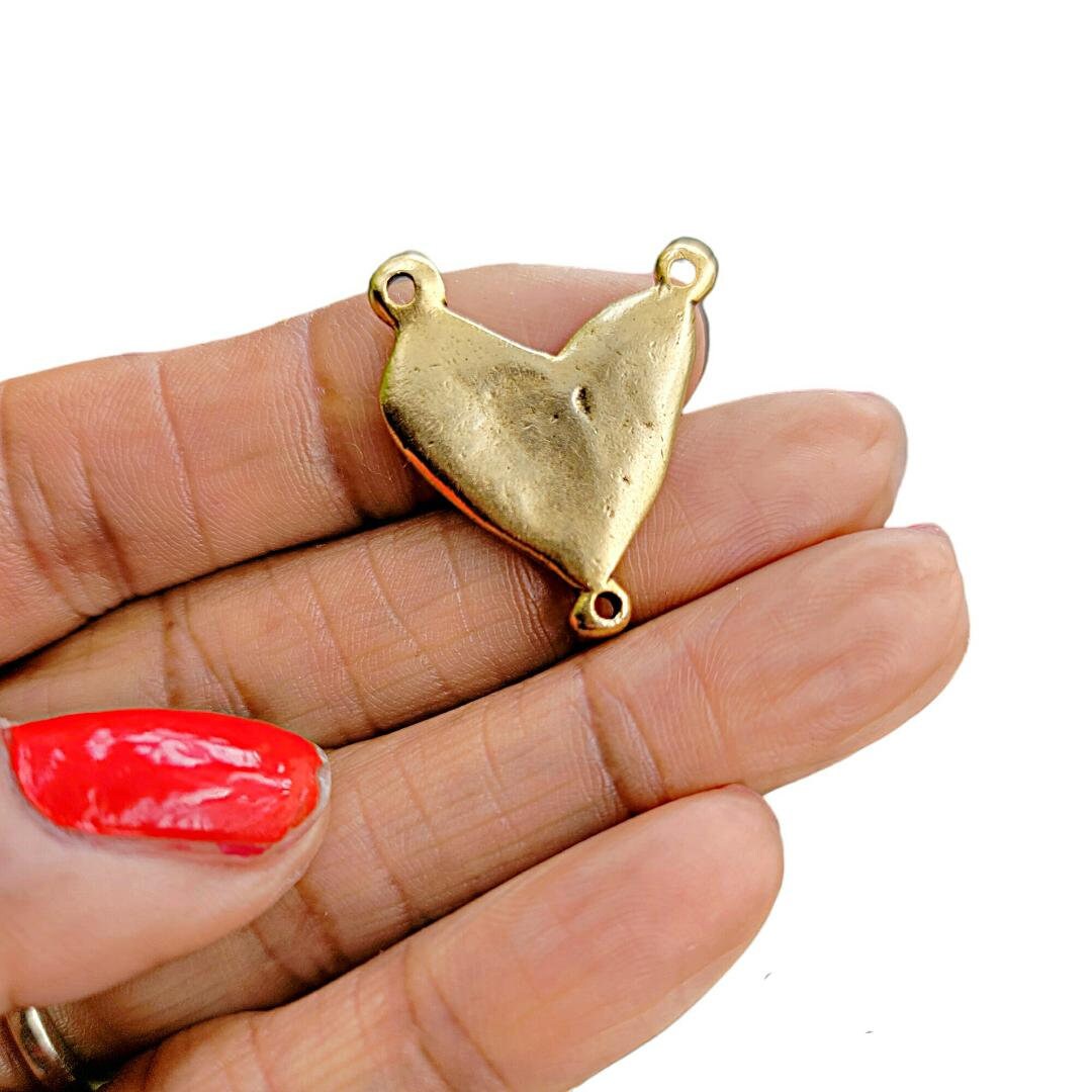 3 Way Connector / Gold Heart Connector for Jewelry Making / Centerpiece ...