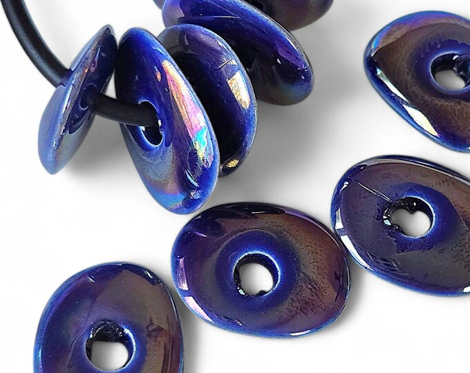 Enamel Ceramic Mykonos Cornflake Beads, Glossy Iridescent Blue, 17mm ...