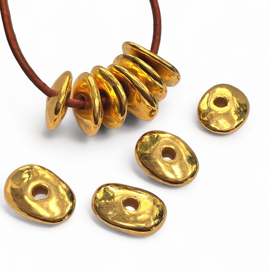 18mm Gold Mykonos Disc Beads, 24K Wavy Cornflake Spacers, Irregular ...