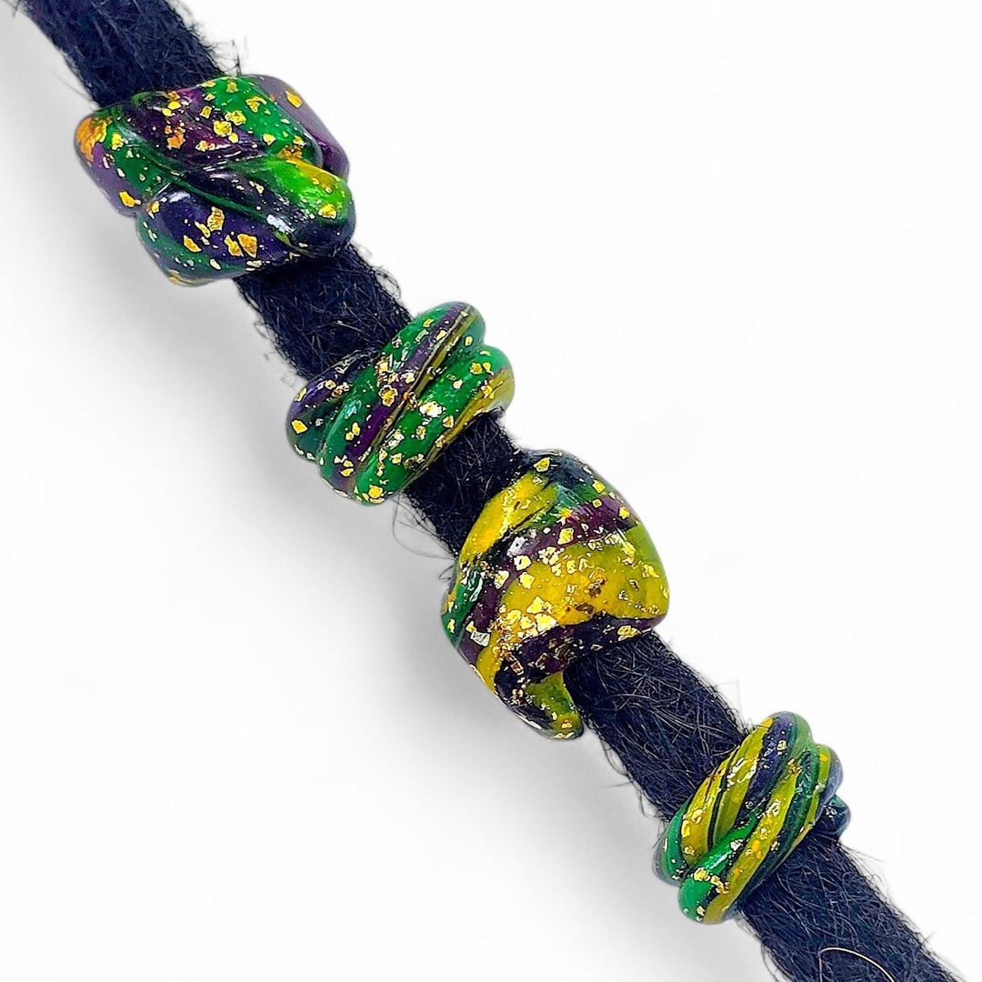 Mardi Gras Hair Dread Loc Beads: 8mm, Green Purple, Handmade Polymer ...