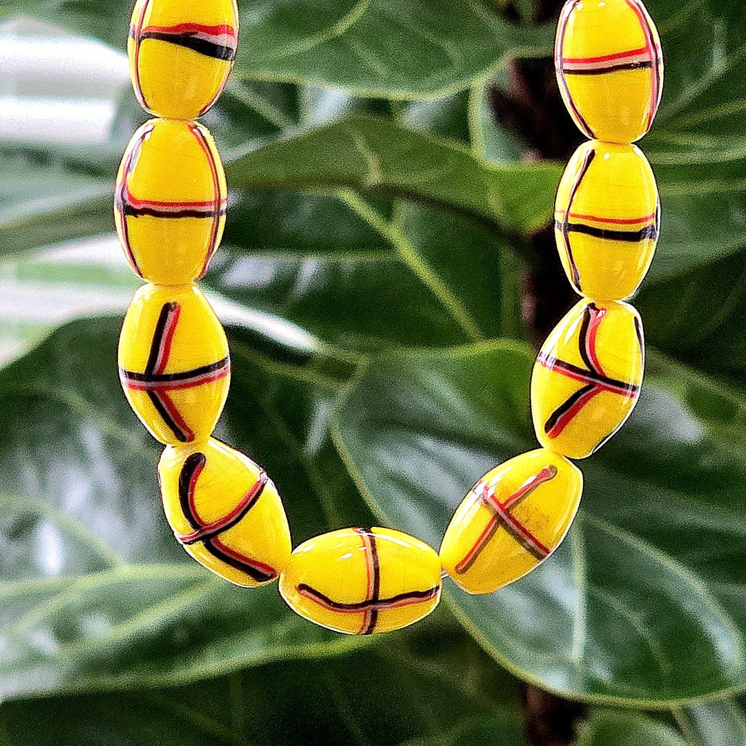 Yellow Lampwork Glass Beads, Cross Motif Bowed Tube, Venetian French ...