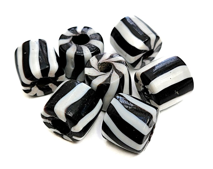 Large Black and White Striped Beads Barrel Glass Beads - Etsy