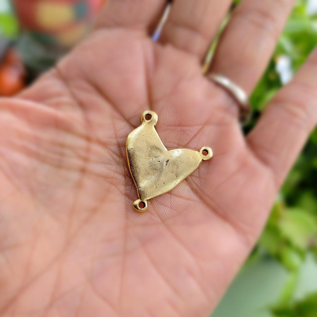 3 Way Connector / Gold Heart Connector for Jewelry Making / Centerpiece ...