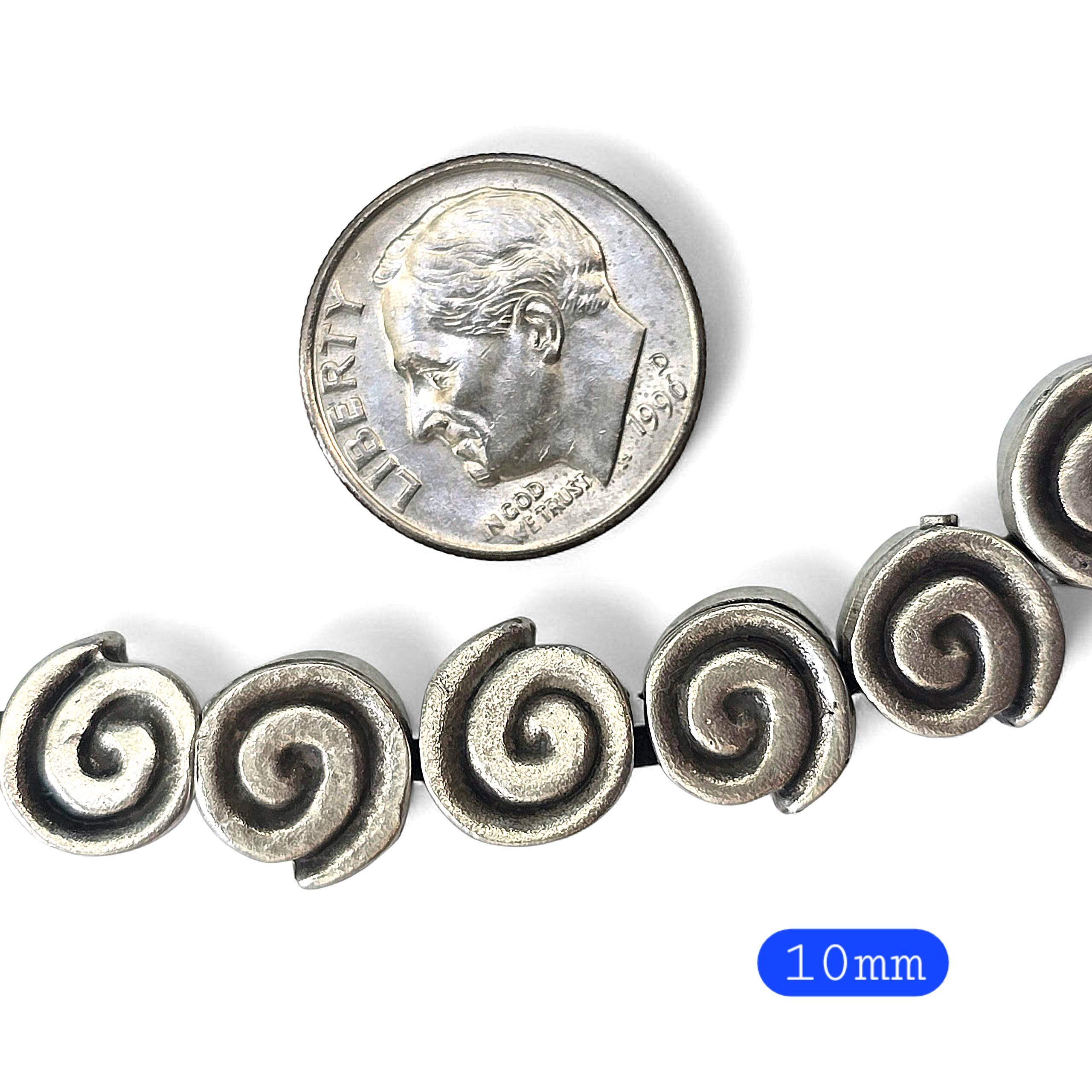 Antique Silver Spiral Beads: Greek Pewter Snail Design, 10mm/14mm, 6 ...