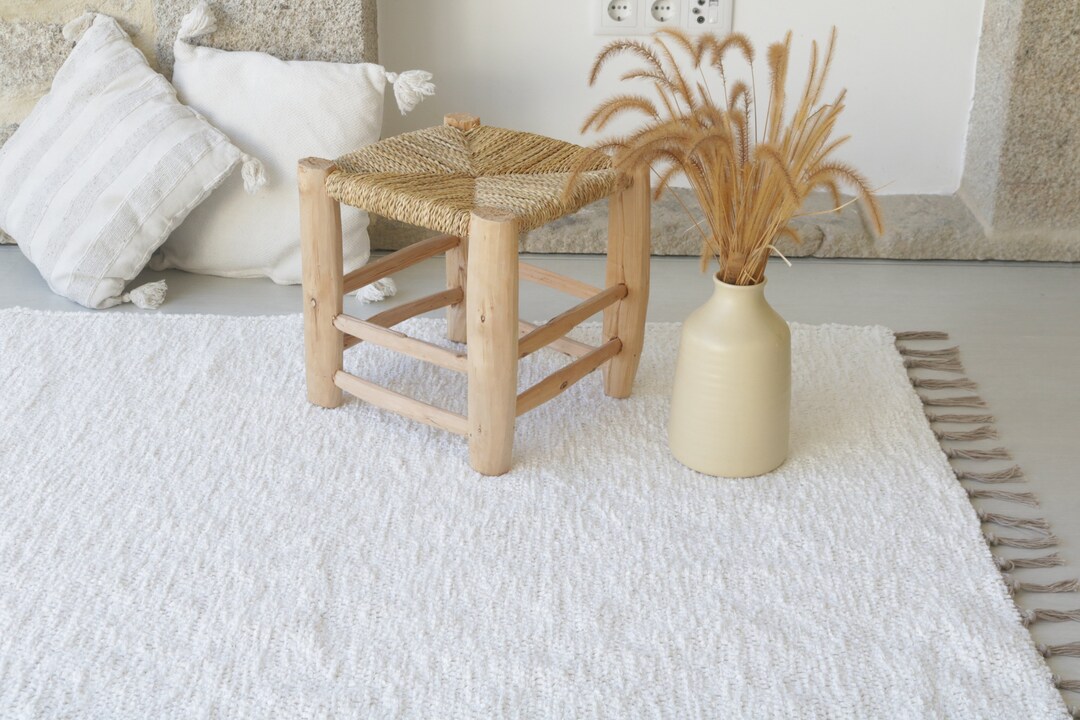 Large Handwoven Pure White Rug 4.6x6.6 Living Room Rug, White Area Rug ...