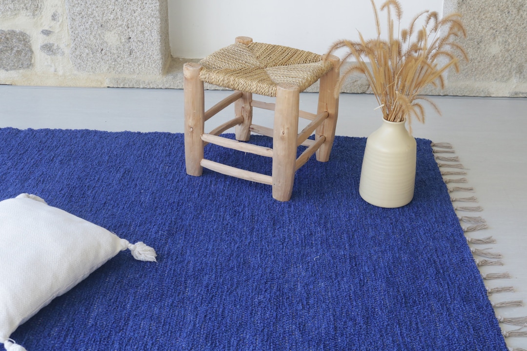 Large Cobalt Blue Rug 140x200 Cm, Living Room Rug, Blue Bedroom Rug ...